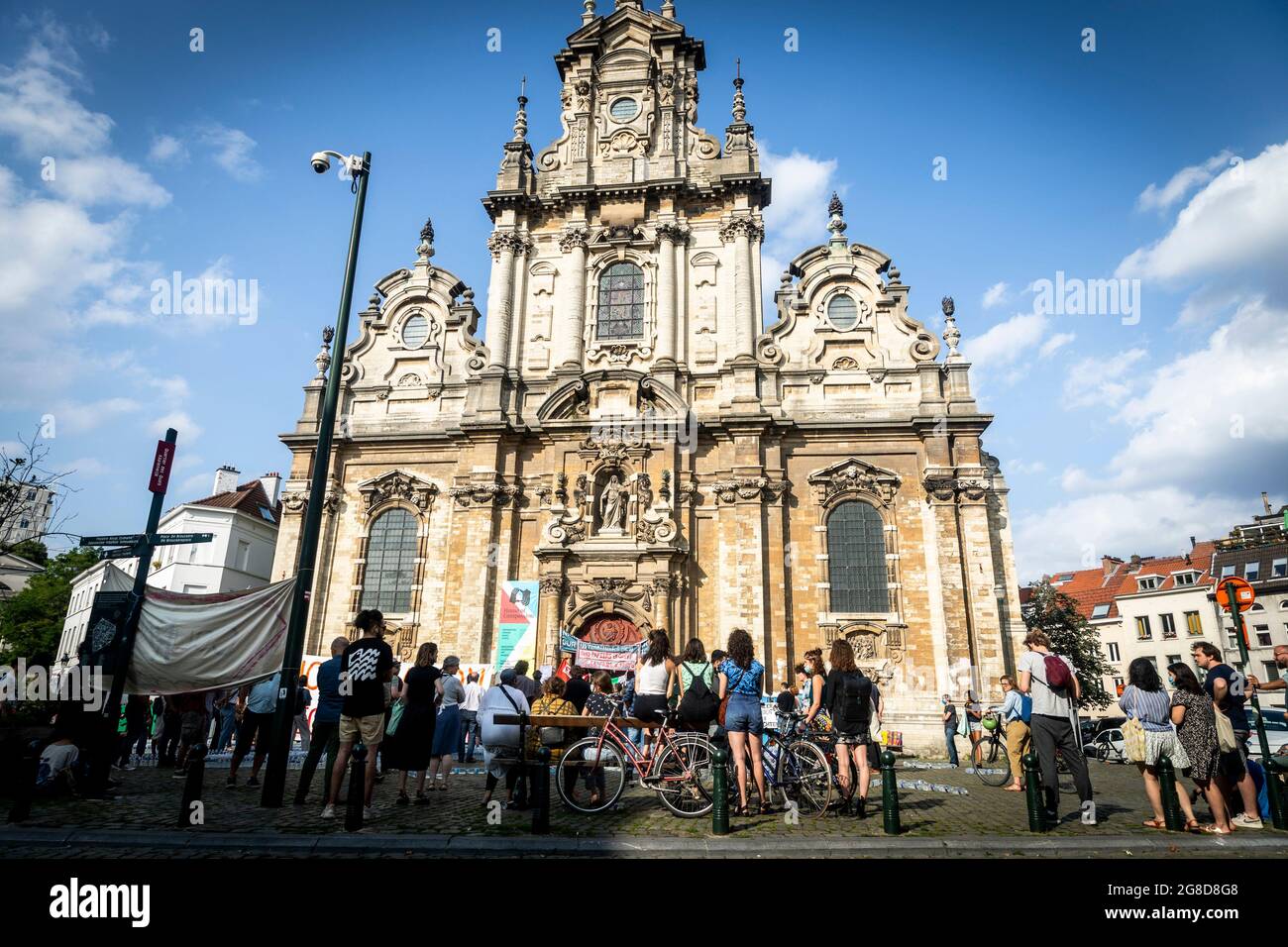 Illustration shows an action in support of a hunger strike by people ...