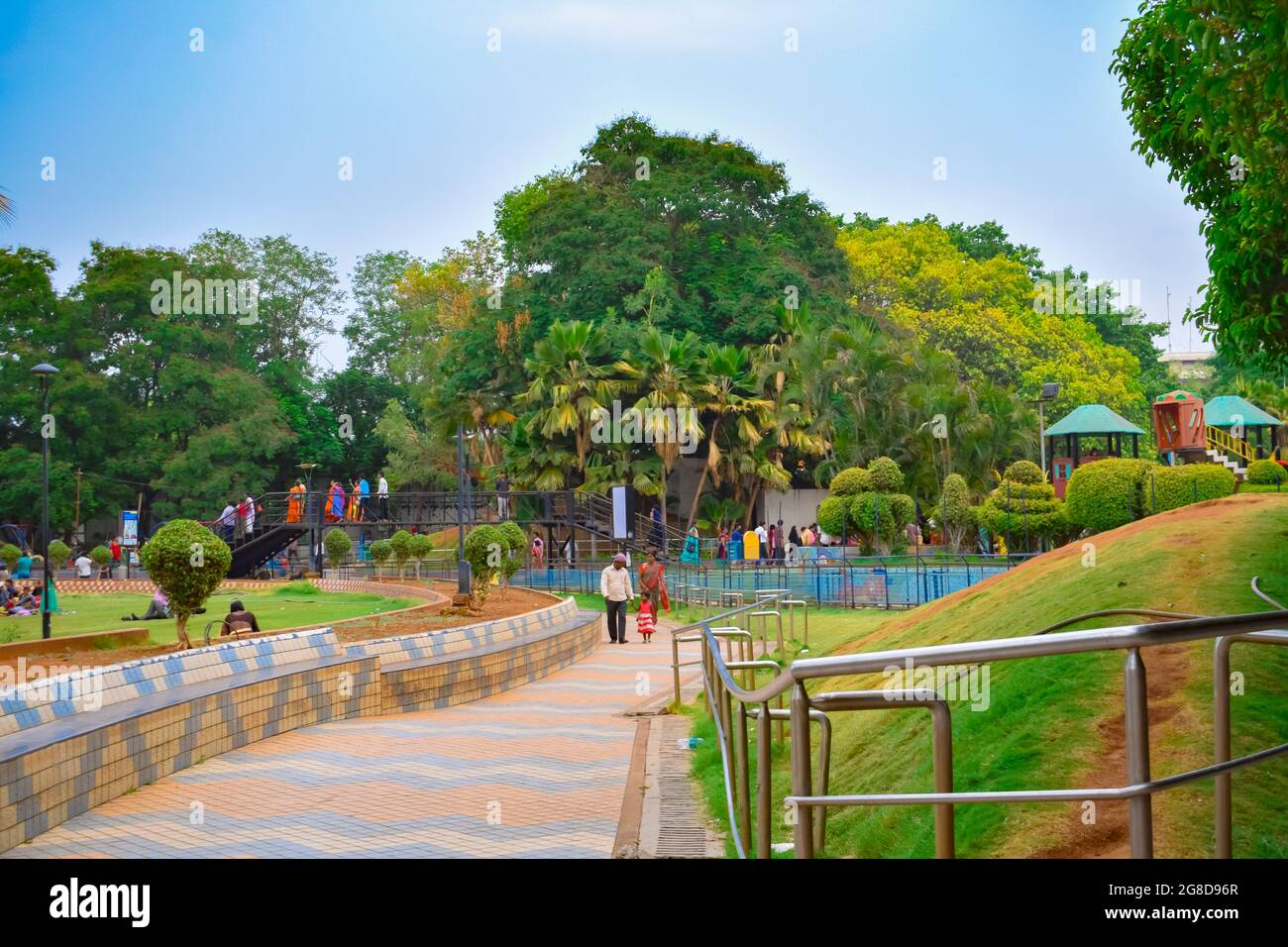 Lumbini Park, Hyderabad. Tourists enjoying place of park, Lumbini Park ...