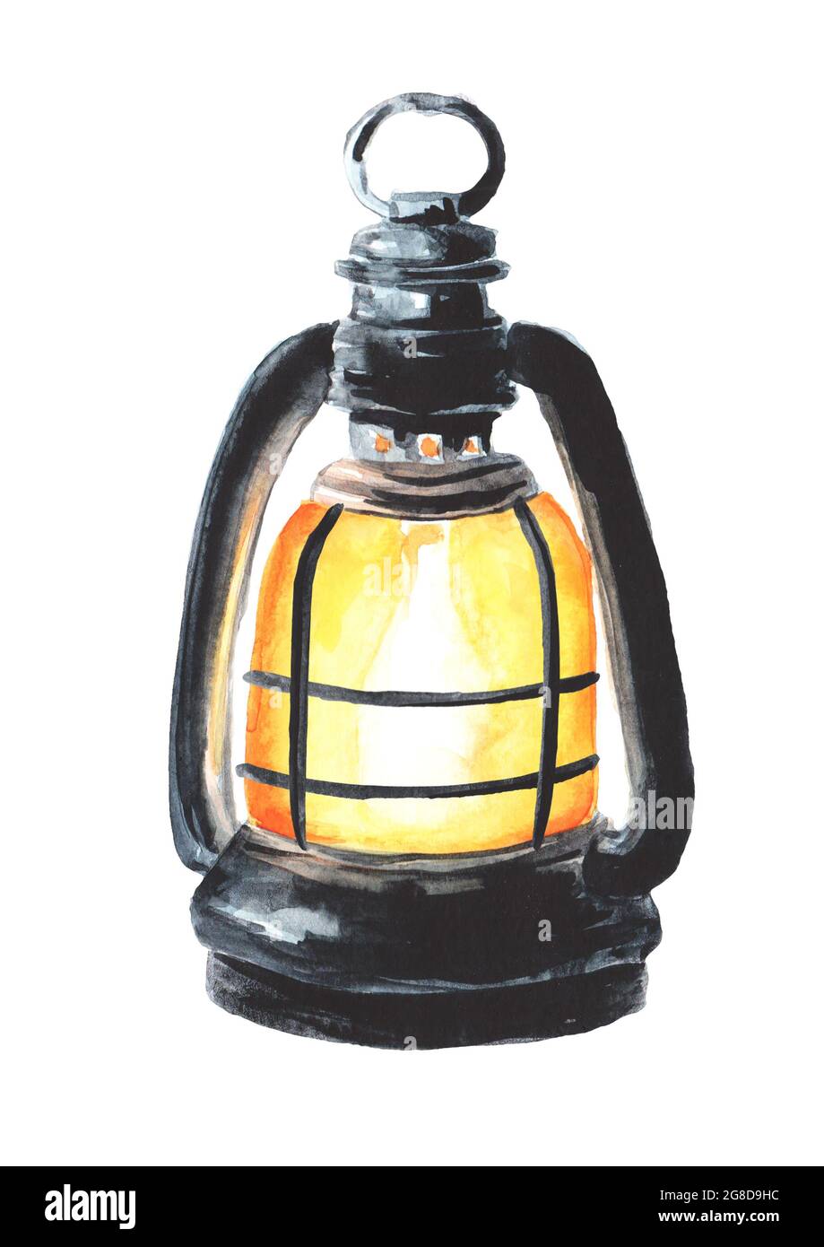 Farm Lantern. Hand drawn watercolor illustration isolated on white ...