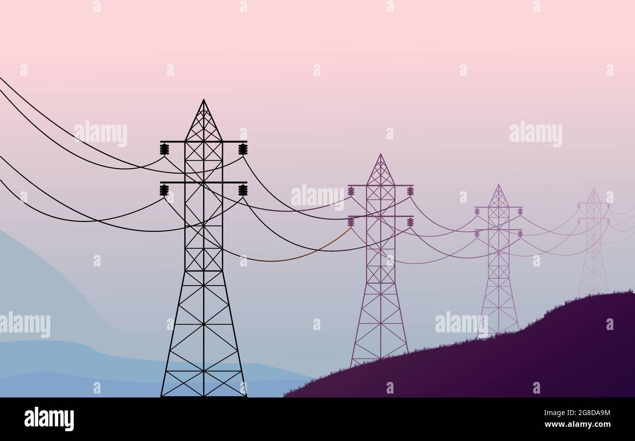 Power line in landscape Stock Vector Images - Alamy