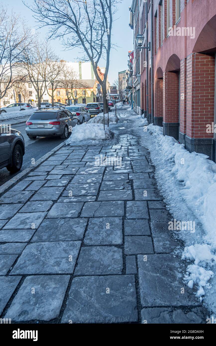 Street of Quebec old city winter overcast day Stock Photo - Alamy