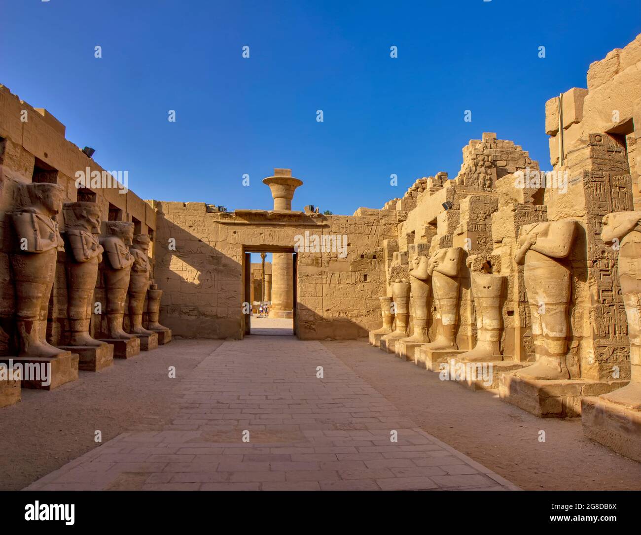 The pillars of Osiris that make up the portico in the courtyard of the ...