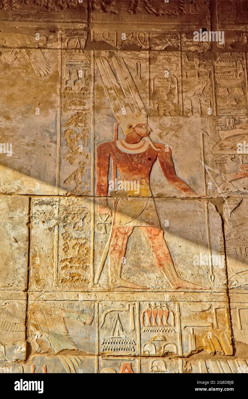 Relief scene in the Sanctuary sacred boats, Karnak Temple, Egypt Stock ...
