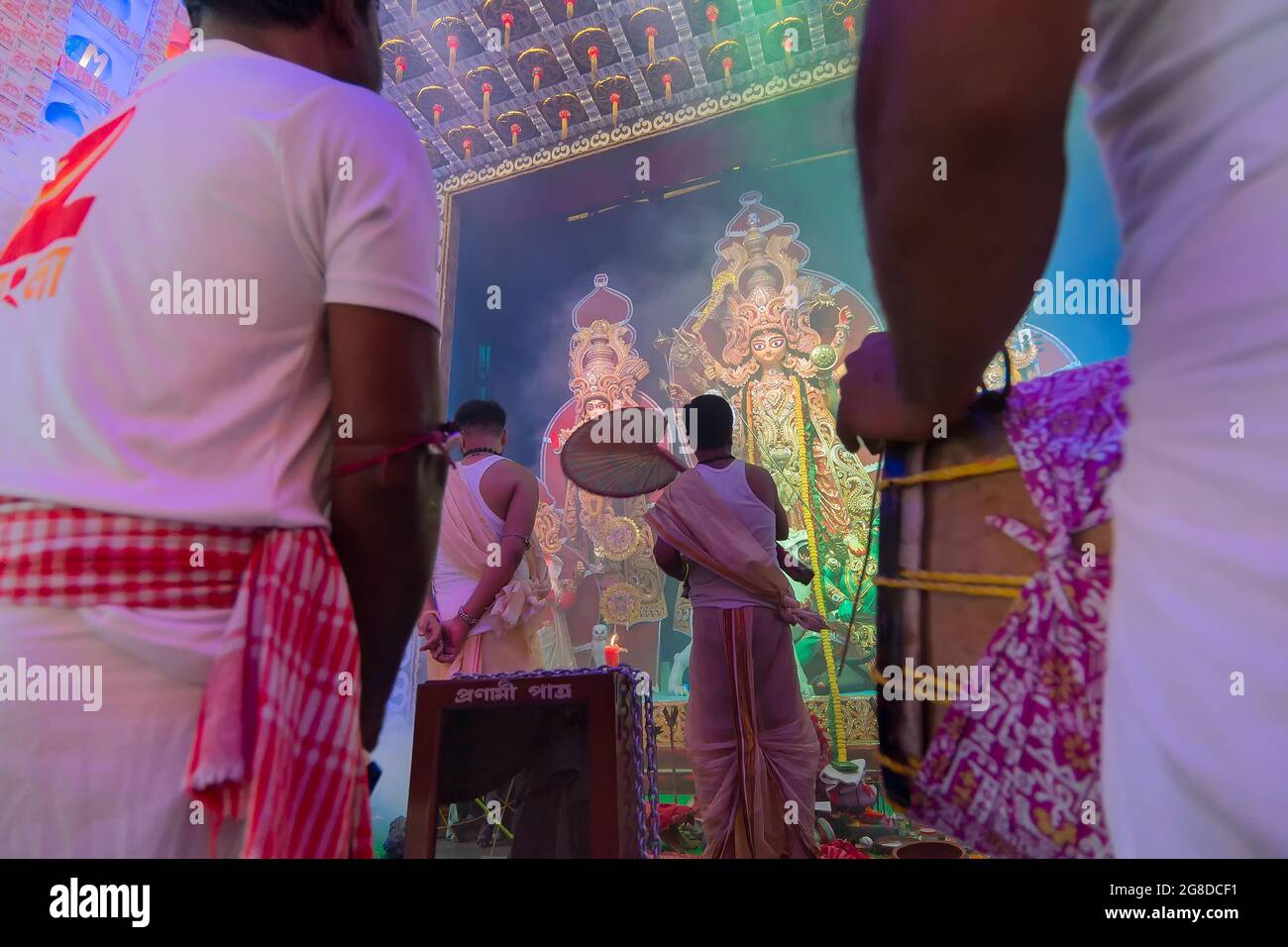 Howrah, West Bengal, India - 5th October 2019 : Traditional dhaakis are ...