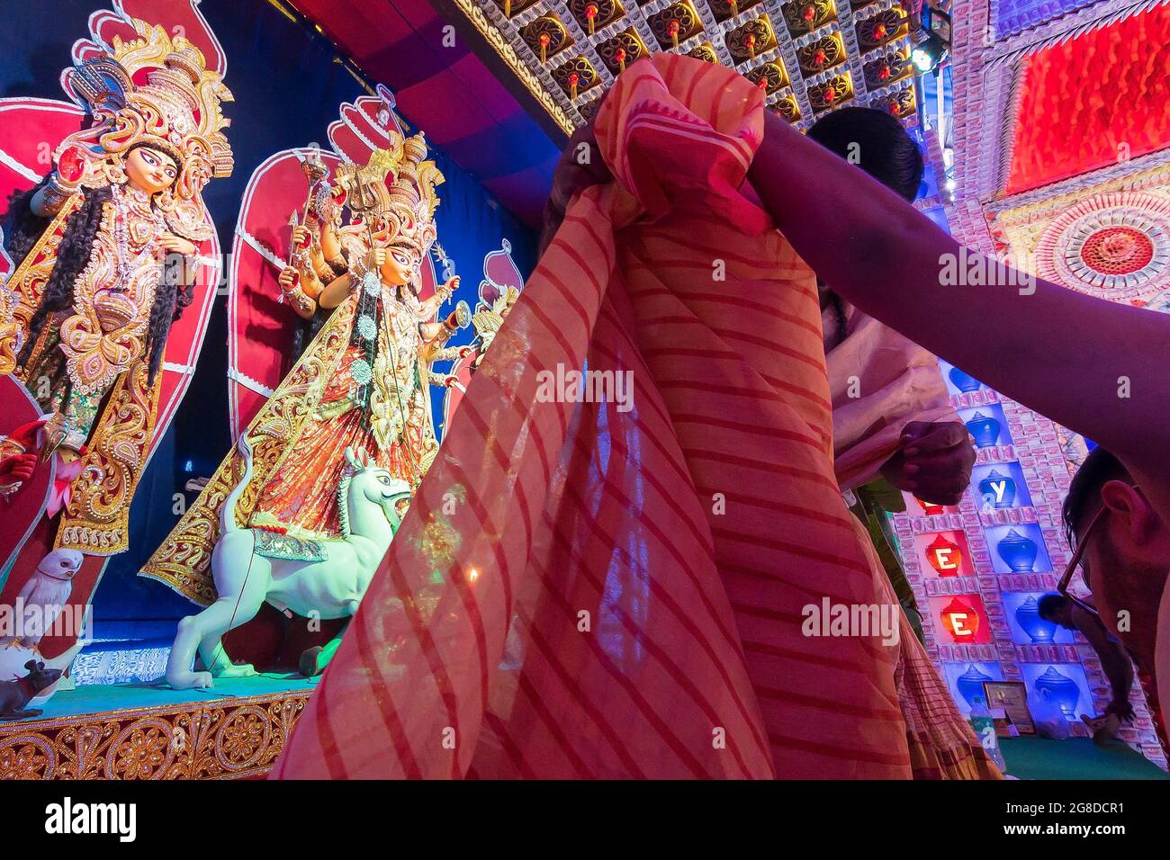 Howrah,West Bengal,India - 5th October 2019 : Hindu priests draping red ...