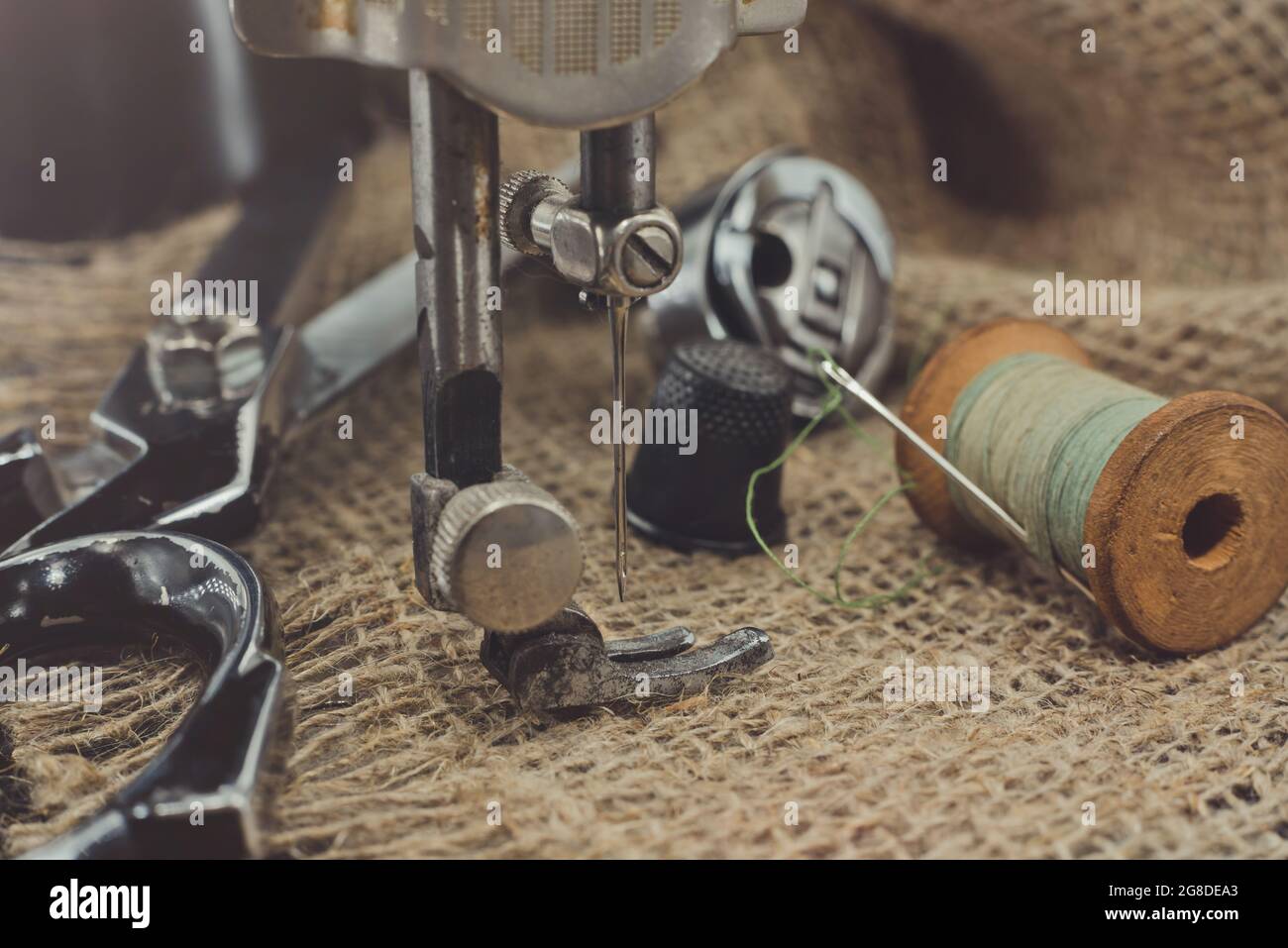 Needle and thread, scissors, sewing machine. Tailor's, fashion designer ...