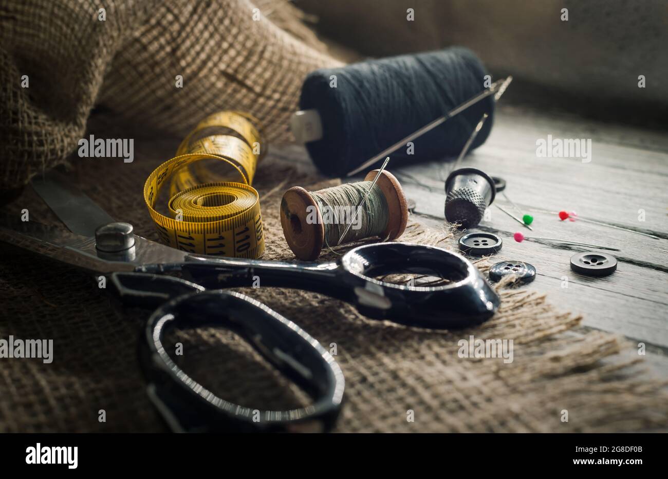 Needle and thread, scissors, sewing machine. Tailor's, fashion designer ...