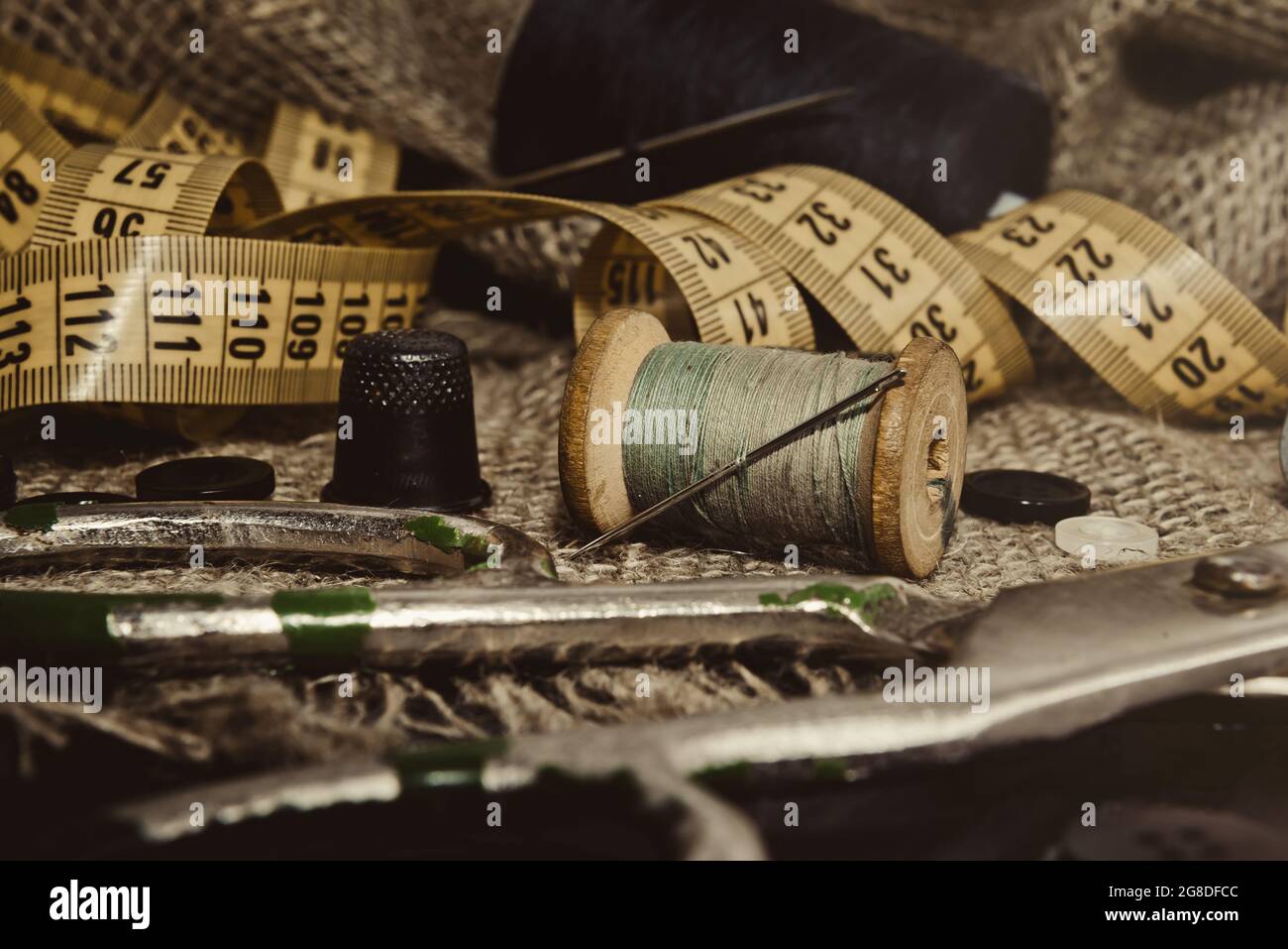 Needle and thread, scissors, sewing machine. Tailor's, fashion designer ...