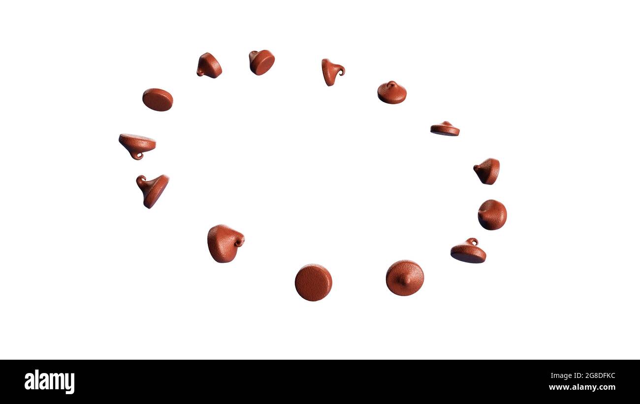 3d rendering of brown chocolate chips flying around like solar system ...