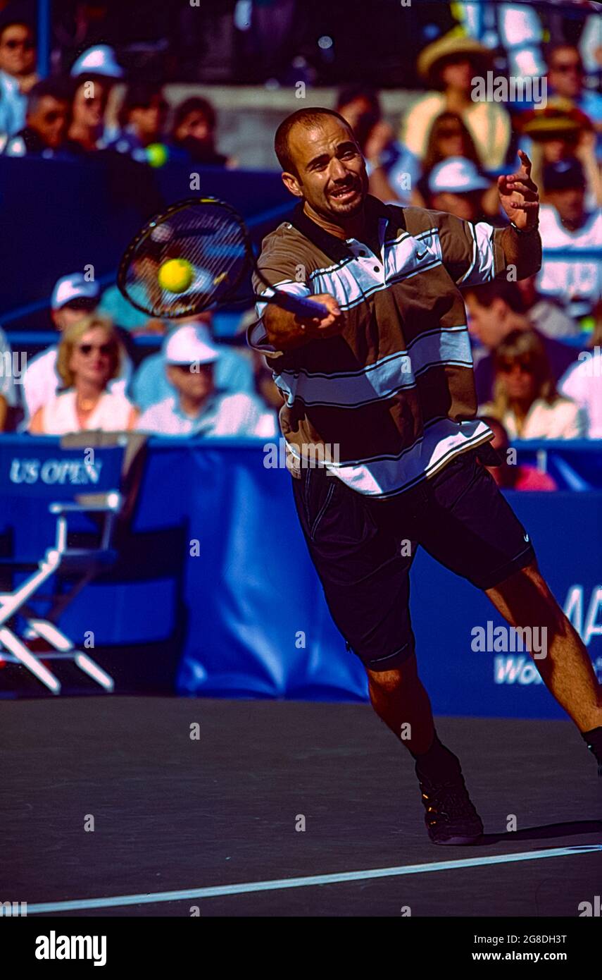 Andre Agassi (USA) competing at the 1995 US Open Tennis Stock Photo - Alamy