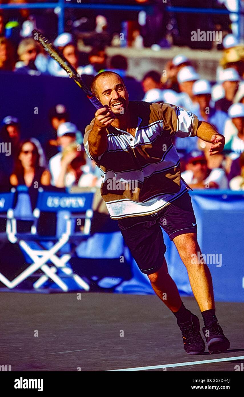 Andre Agassi (USA) competing at the 1995 US Open Tennis Stock Photo - Alamy