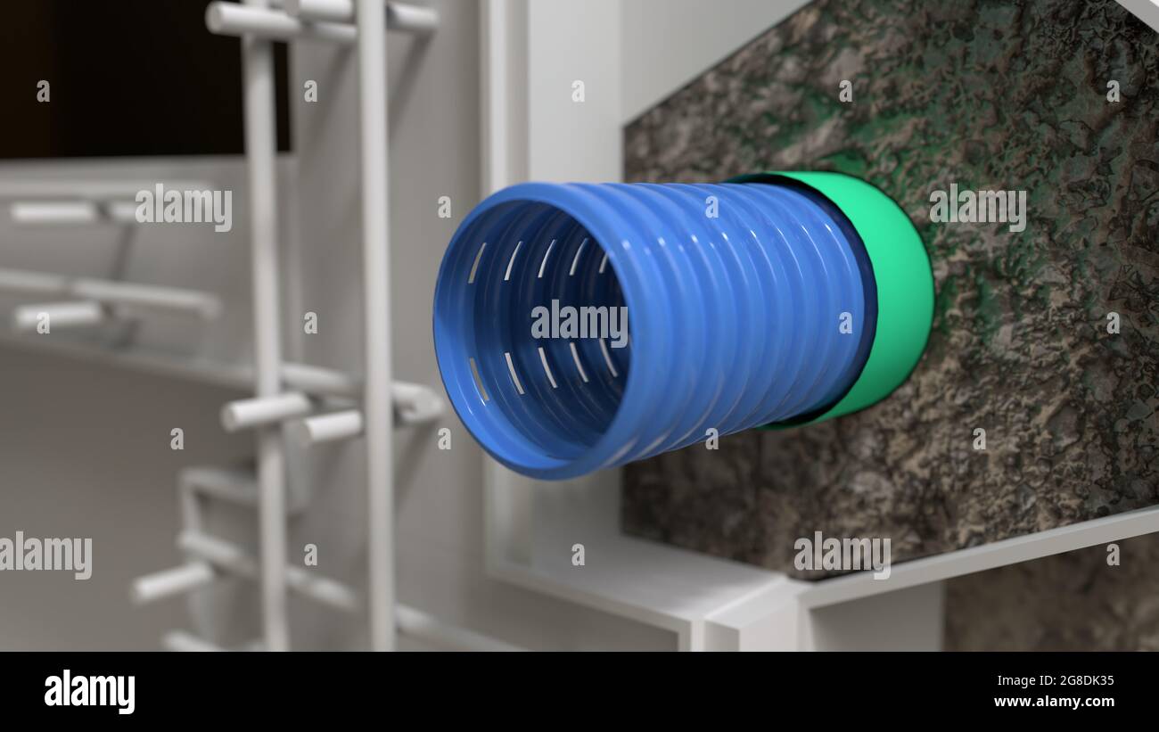 house foundation drainage system - cgi industrial 3D rendering Stock ...