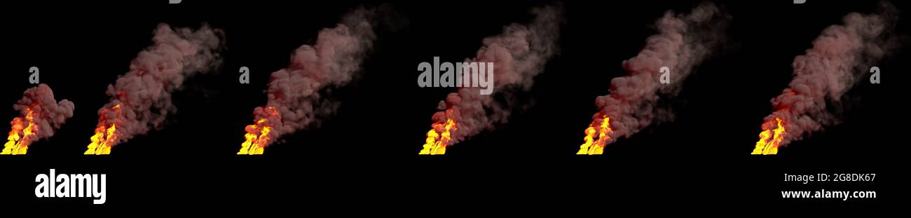 fire, column of contamination on black isolated, cgi industrial 3D ...
