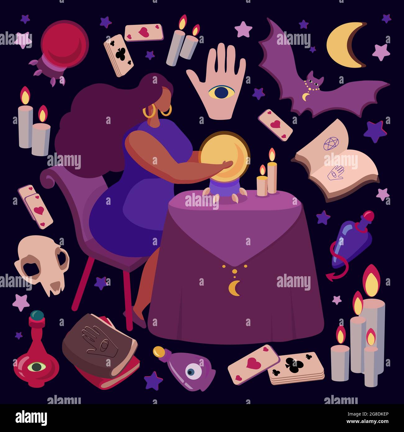 A mystical illustration demonstrating fortune-telling. Fortuneteller ...