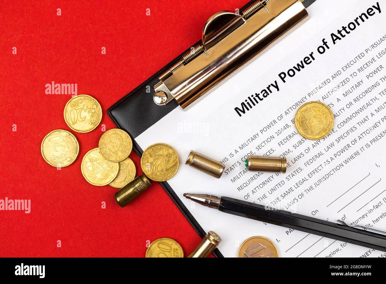 Military power of attorney form. Office business desktop with money and ...