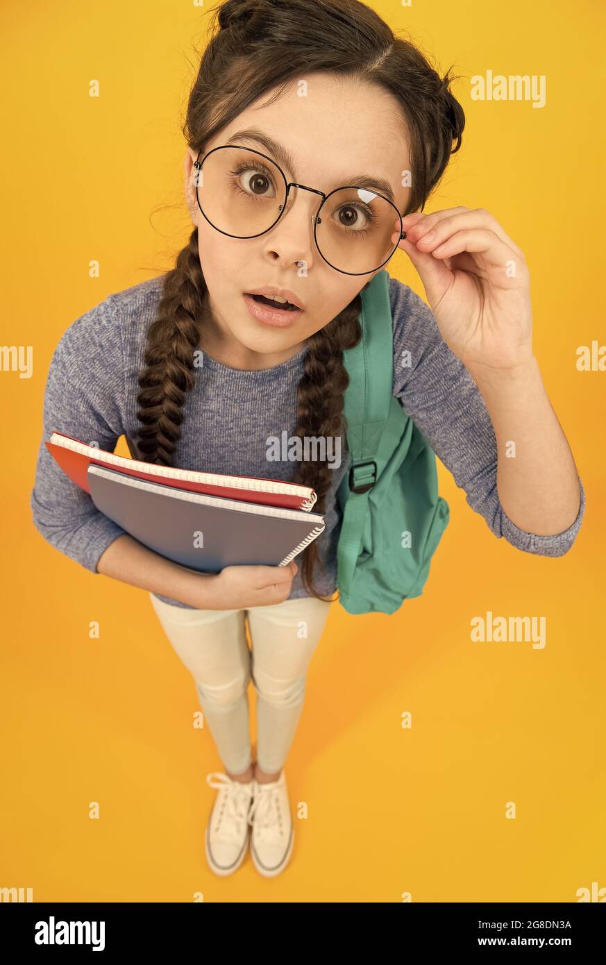 Always look smart and beautiful. Smart look of schoolchild. Little ...