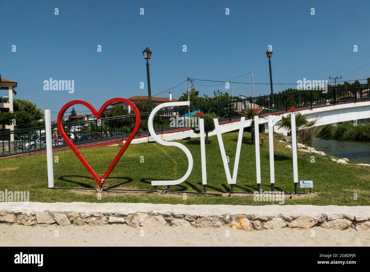 Siviri, Greece, July 10, 2021: With a peaceful atmosphere, the coastal ...