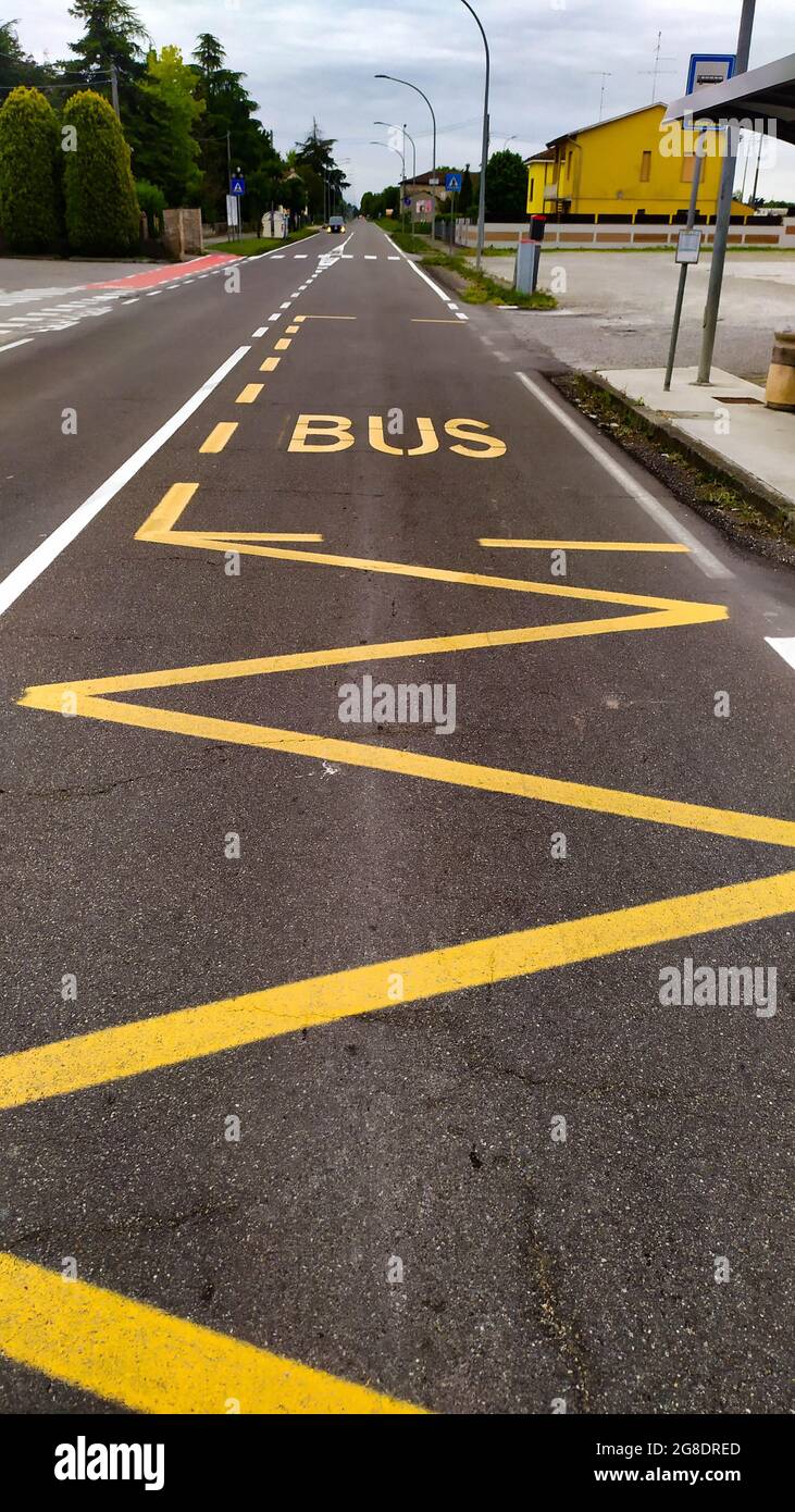 Regional road with bus stop, Emilia Romagna, Italy. High quality photo ...