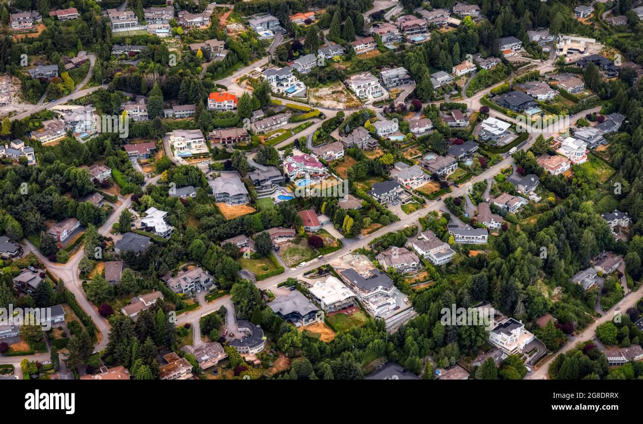 Aerial View of luxury homes in British Properties, West Vancouver, BC ...