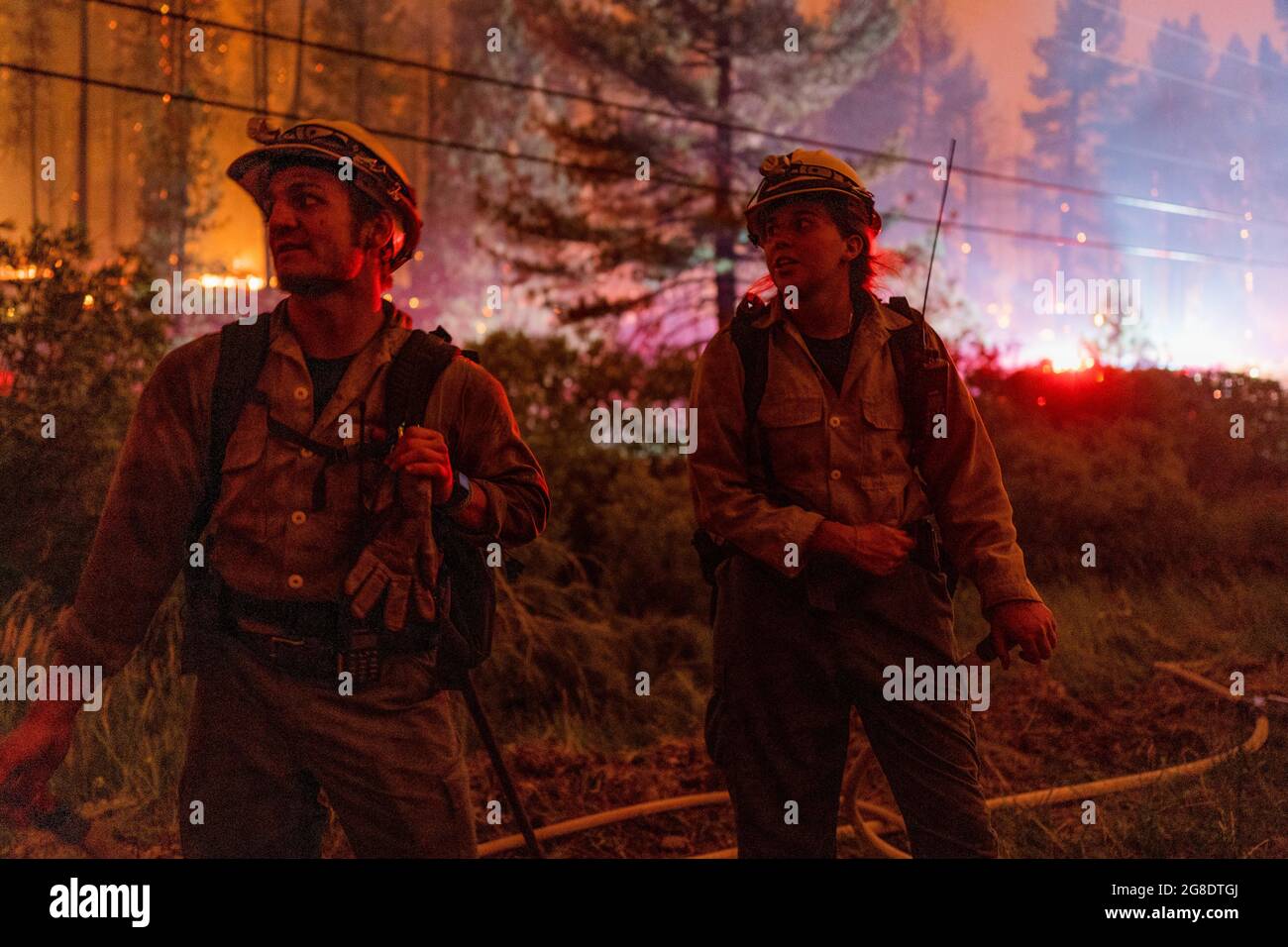 Markleeville, California, USA. 17th July, 2021. Firefighters monitor ...