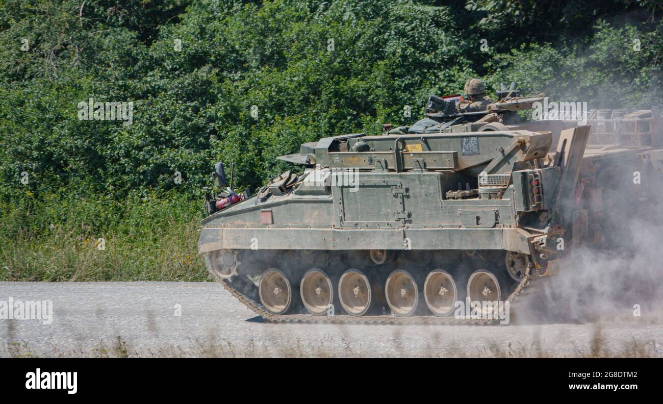 British army Warrior FV512 Mechanised Recovery Vehicle tank on exercise ...