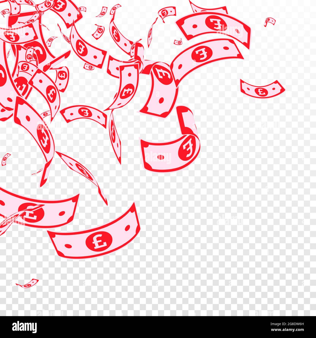 British pound notes falling. Messy GBP bills on transparent background ...