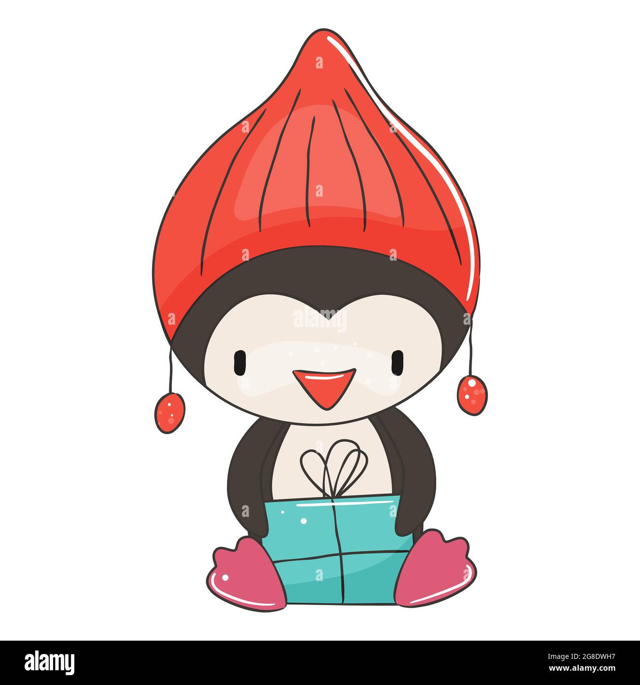 Cute christmas penguin in cartoon style. Vector illustration Stock ...