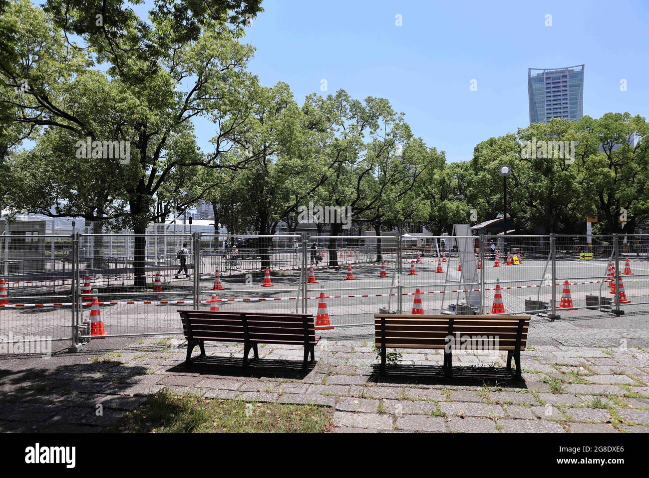Tokyo, Japan. 19th July, 2021. Fence around Yoyogi National Gymnasium ...