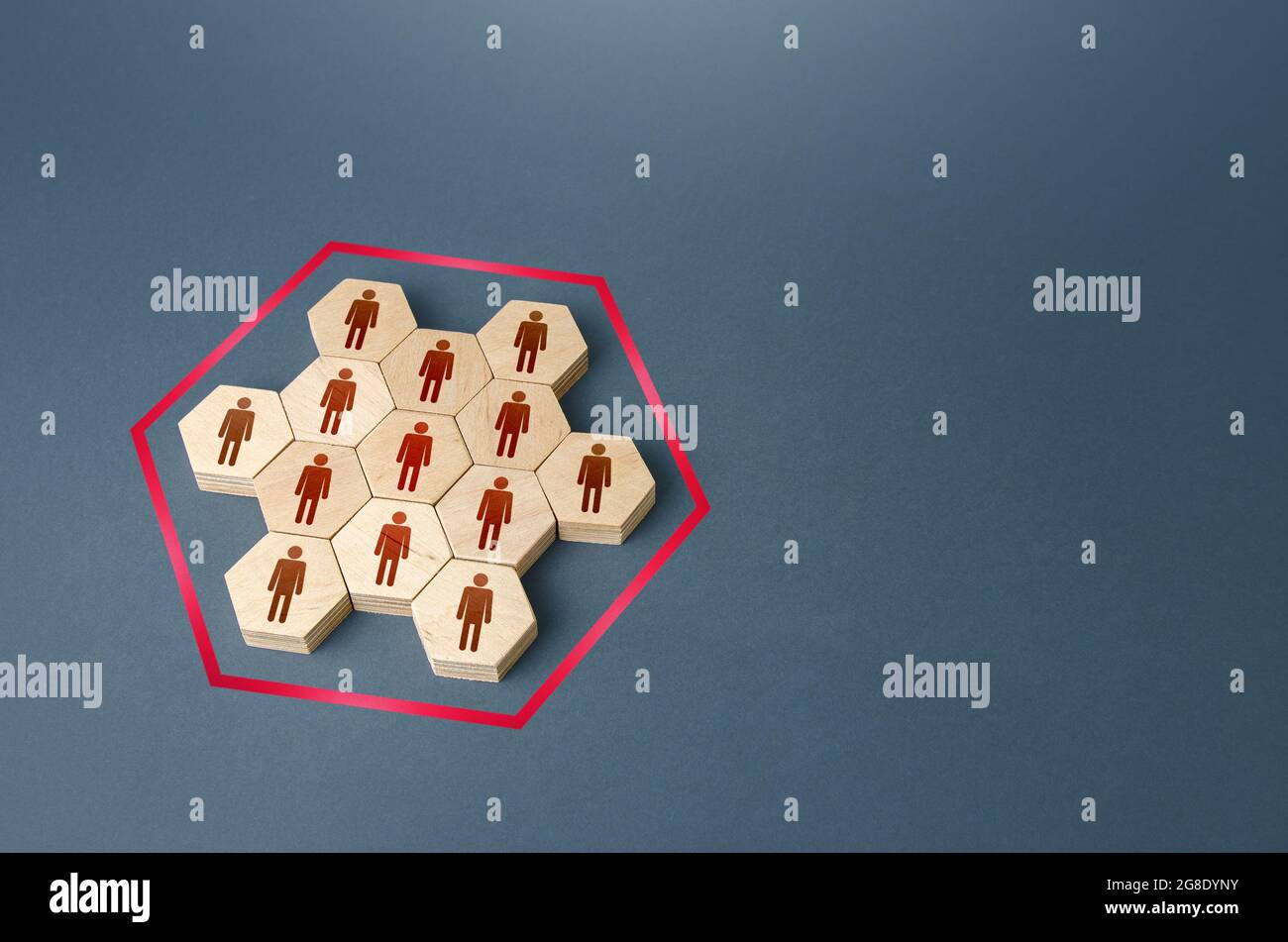 People are united in a hexagon. Social organization, commercial ...