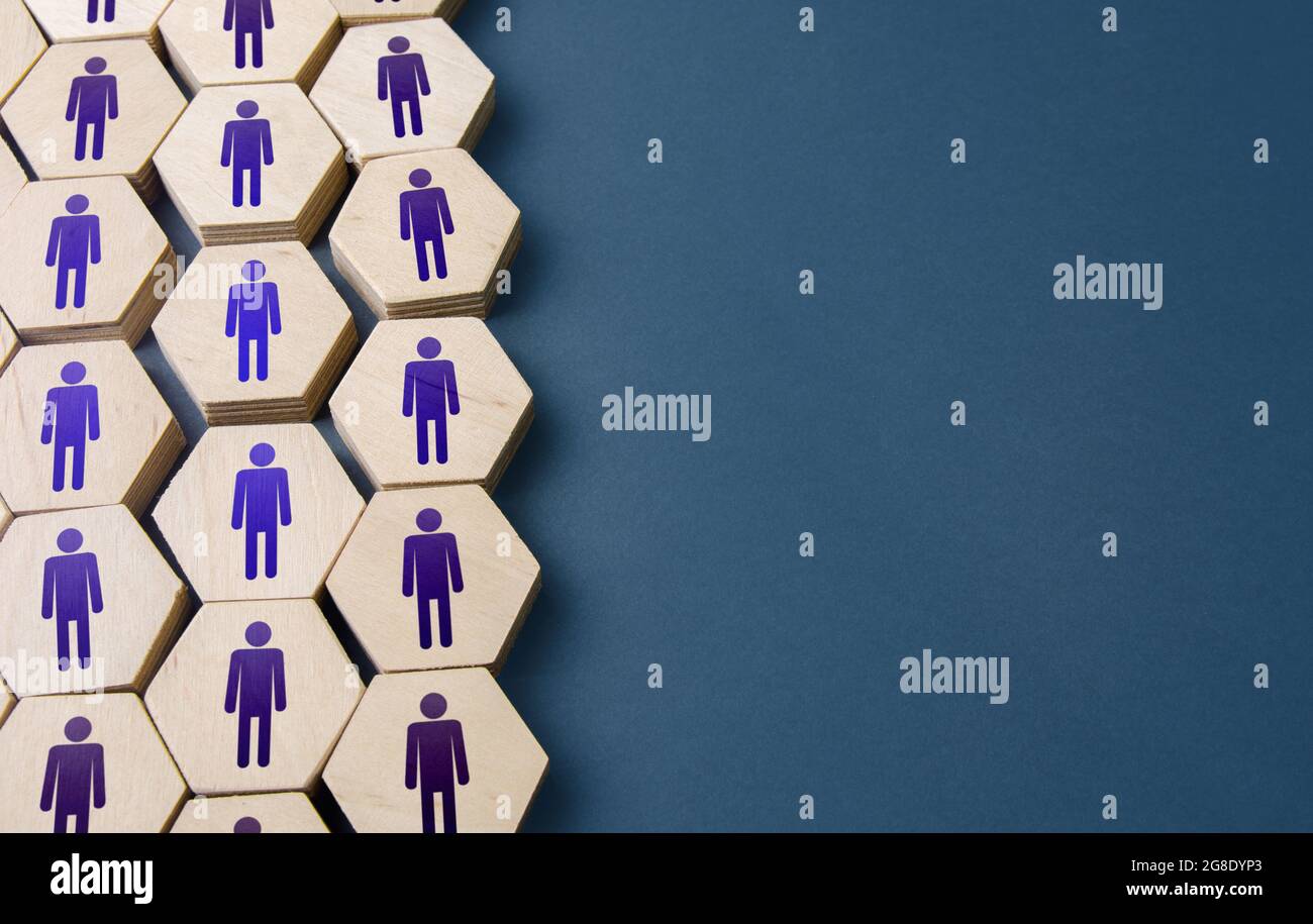 Set of hexagonal figures of people. Formation of company personnel ...