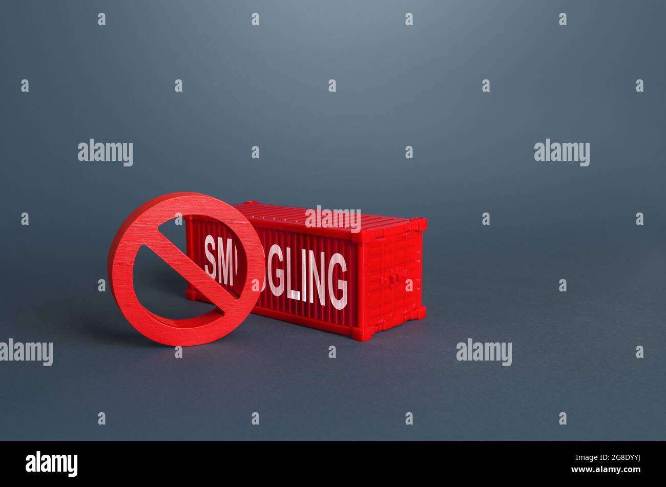 Red cargo ship container with the word Smuggling. illegal traffic of ...