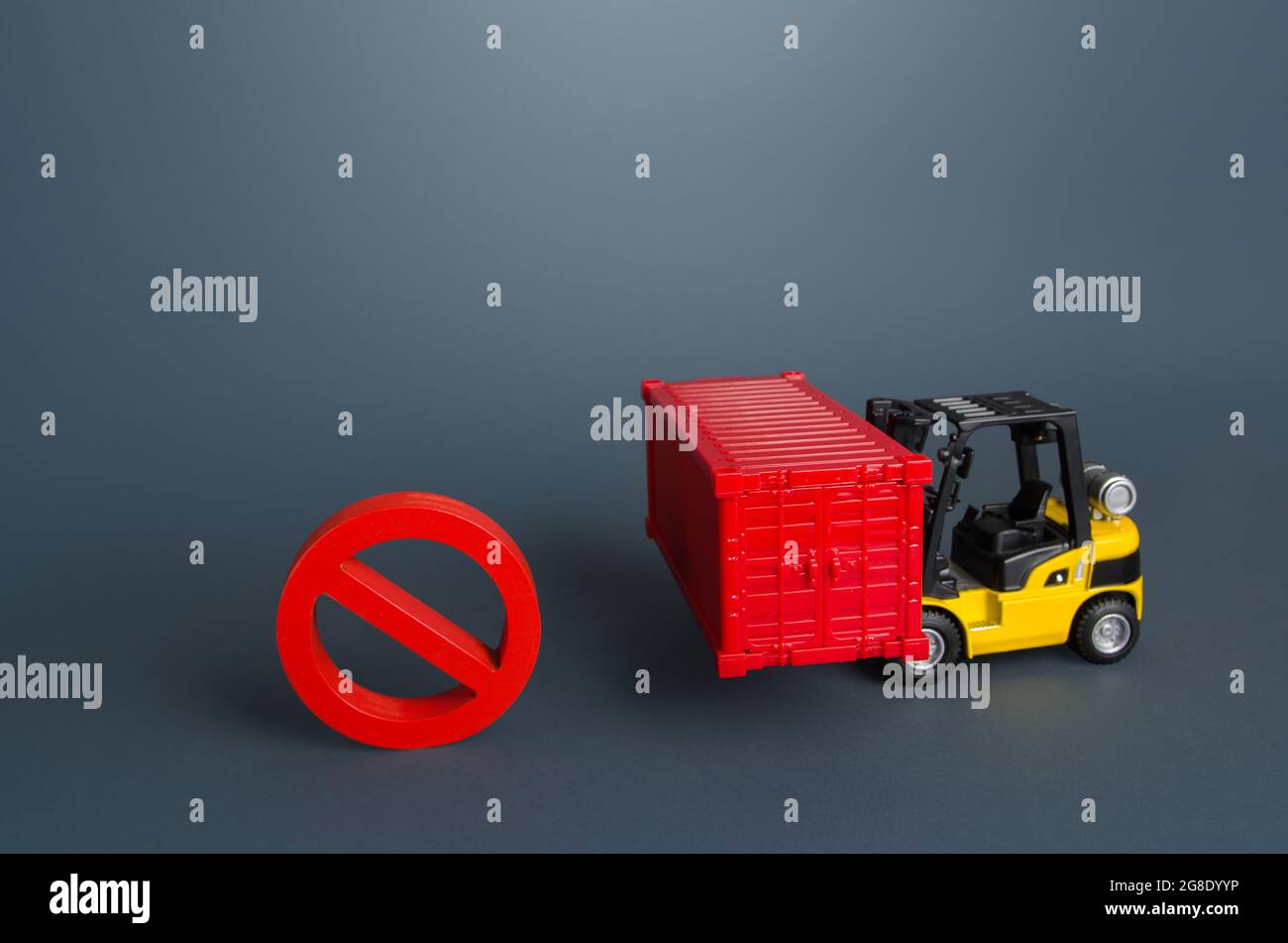 Forklift with container and prohibition symbol no. Sanctions economic ...