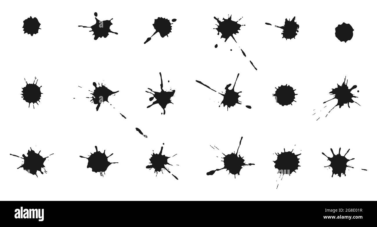 Ink blots and splashes. Collection of handdrawn blobs, drops and ...