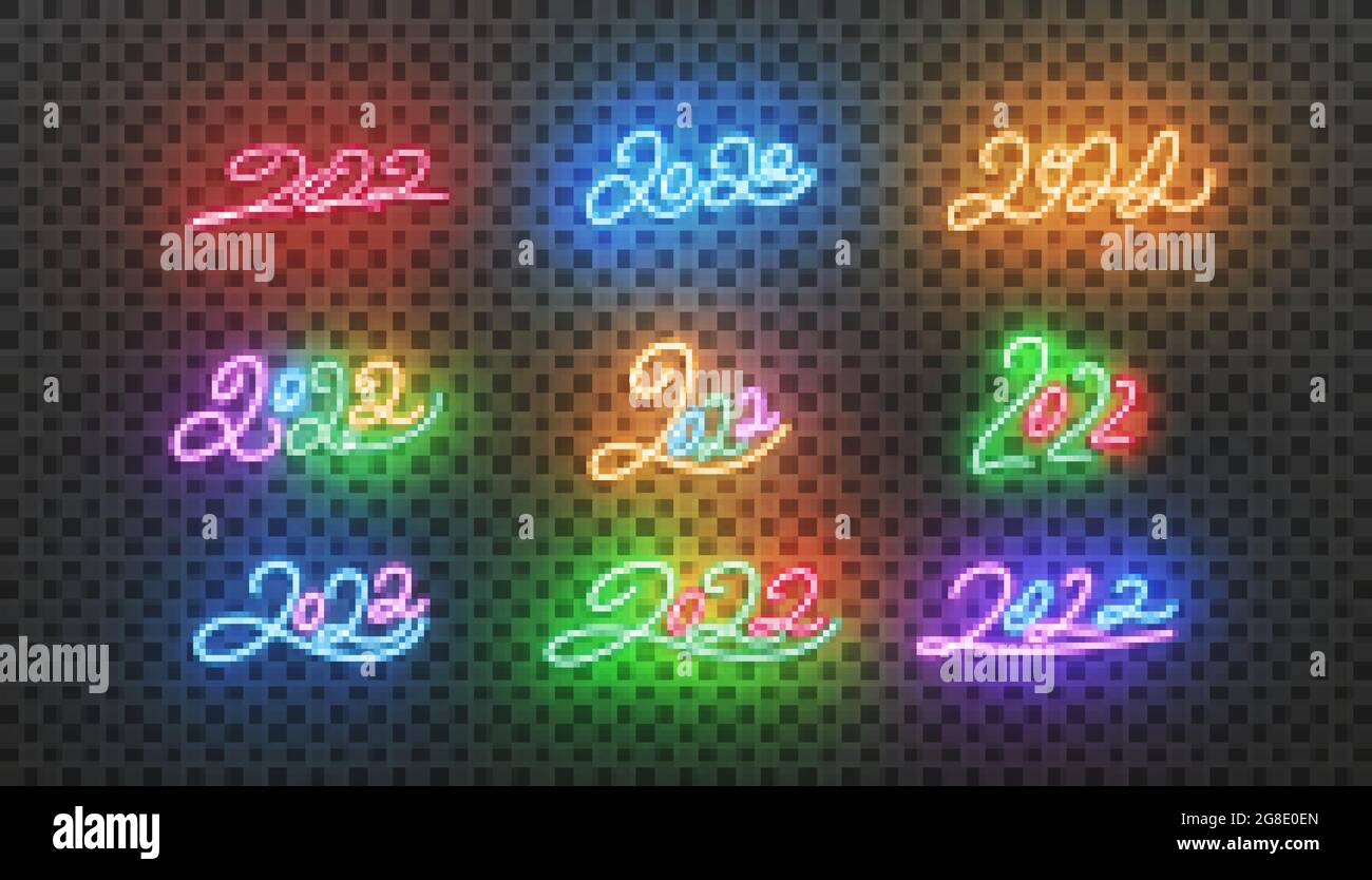 2022 neon numbers set. Bright lettering script numbers for New Year ...