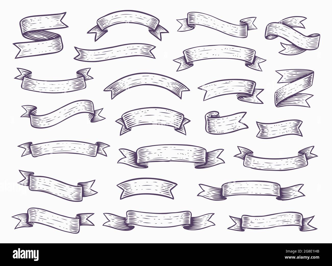 Banners ribbons in style of engraving. Vintage sketch vector Stock ...