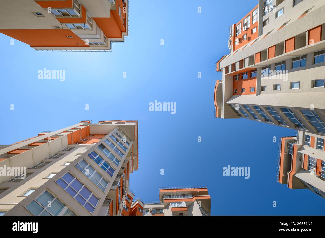 New modern apartment buildings shot from below Stock Photo - Alamy