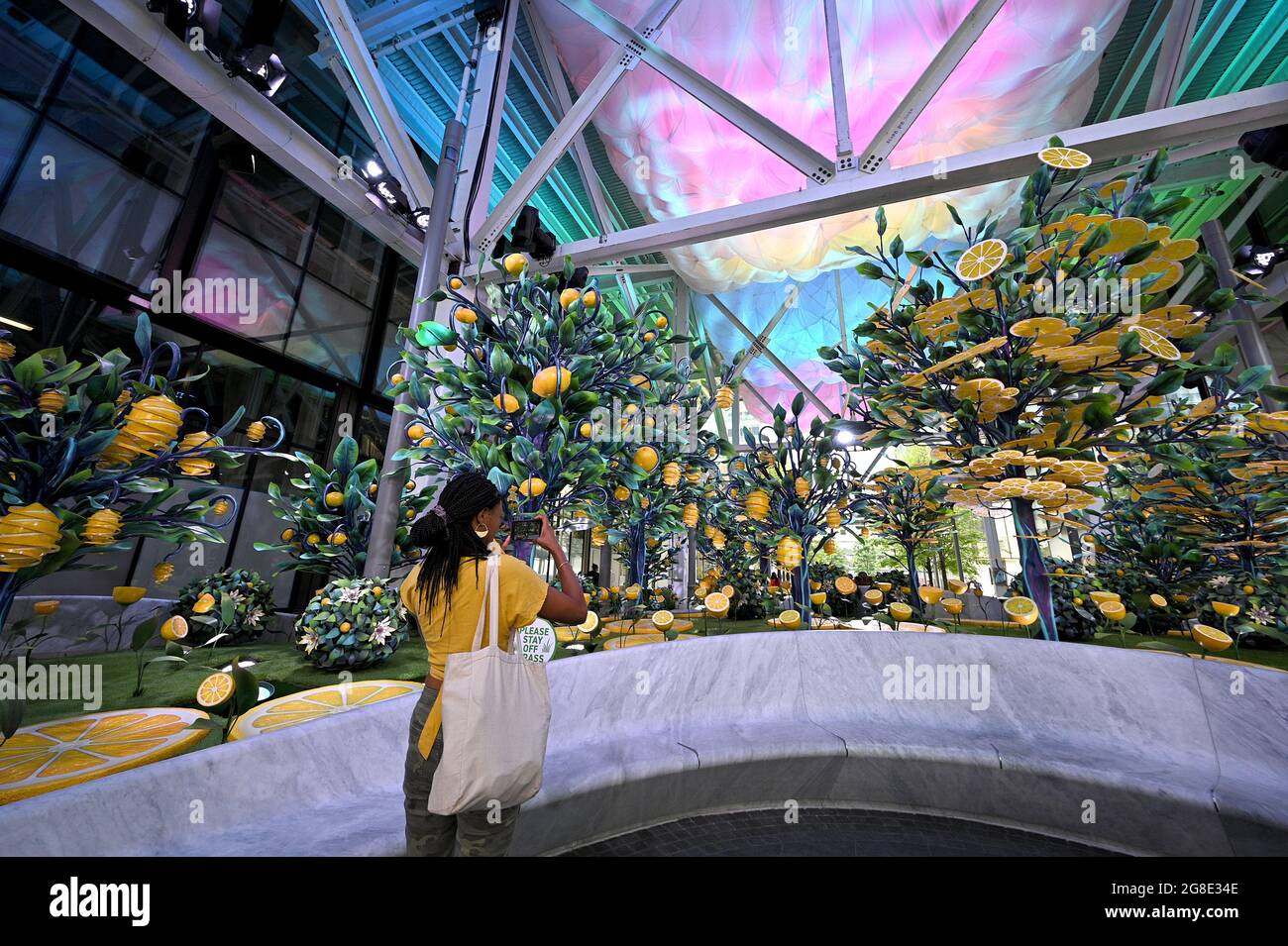 New York, USA. 19th July, 2021. A woman uses her smartphone to ...