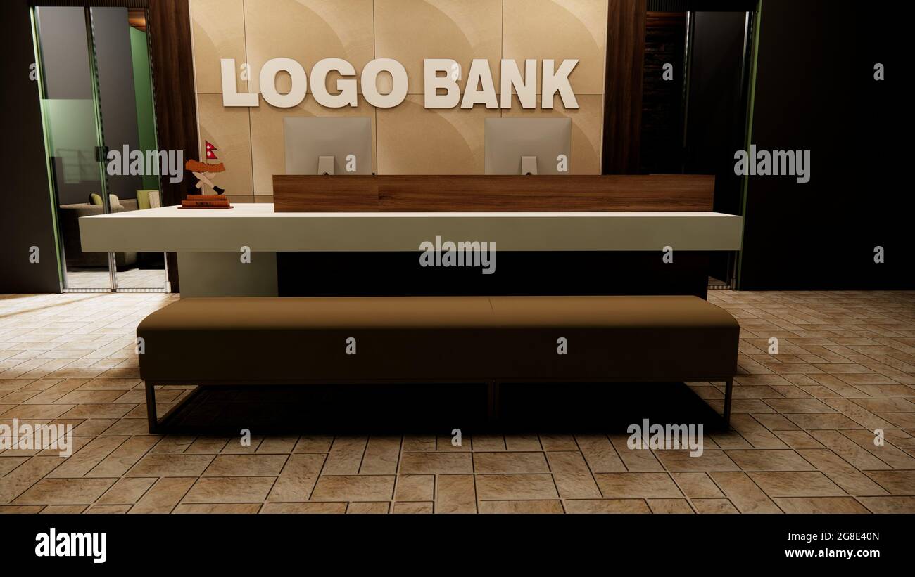 Bank reception area interior design Stock Photo - Alamy