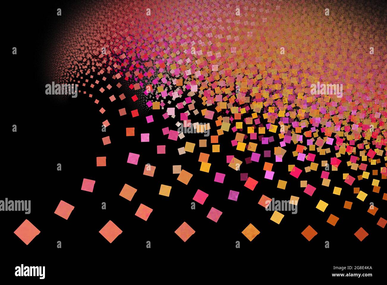Illustration of colorful square shapes moving and condensing into upper ...