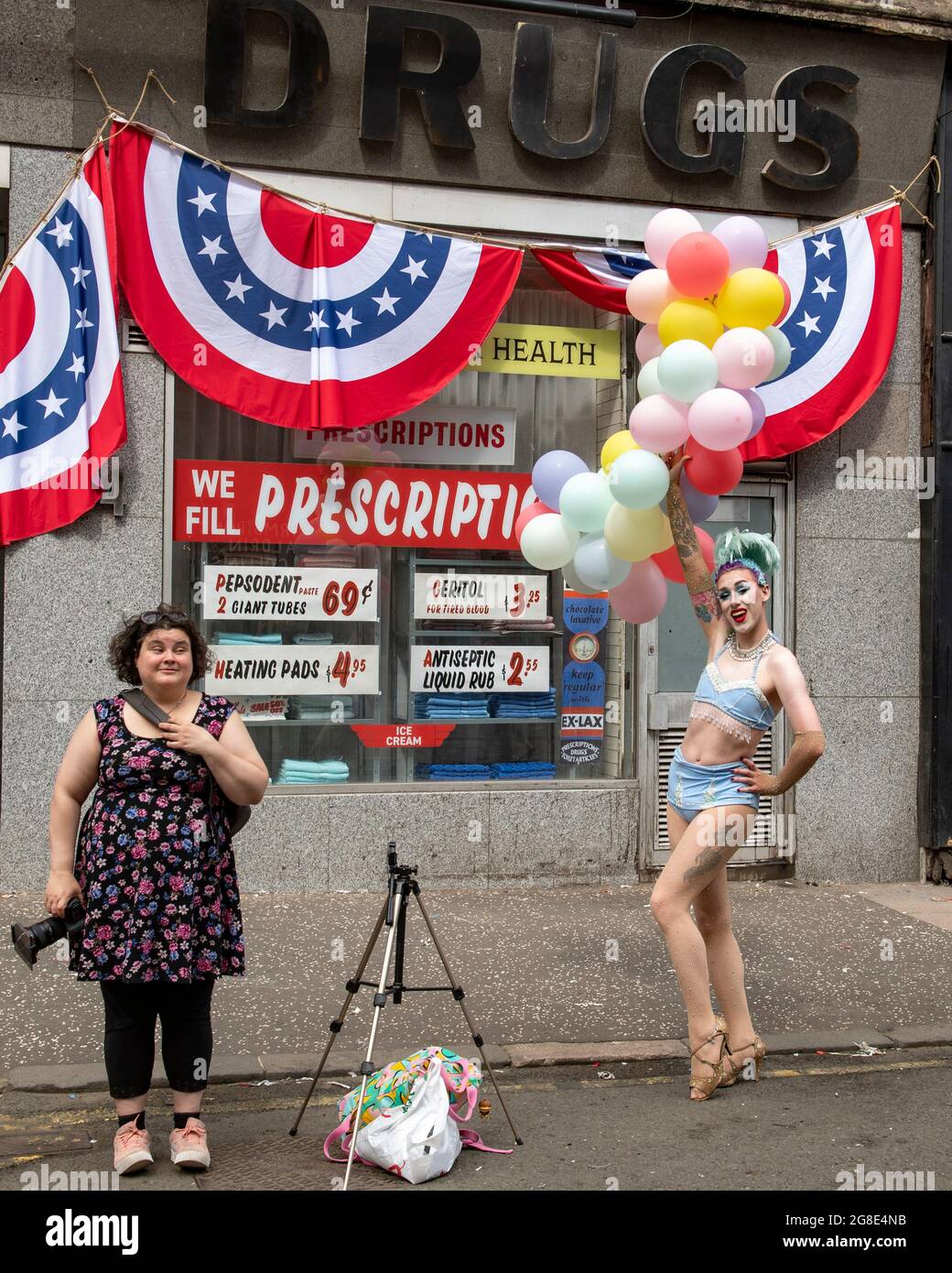 Glasgow, Scotland, UK. 19th July, 2021. PICTURED: A drag act holding ...