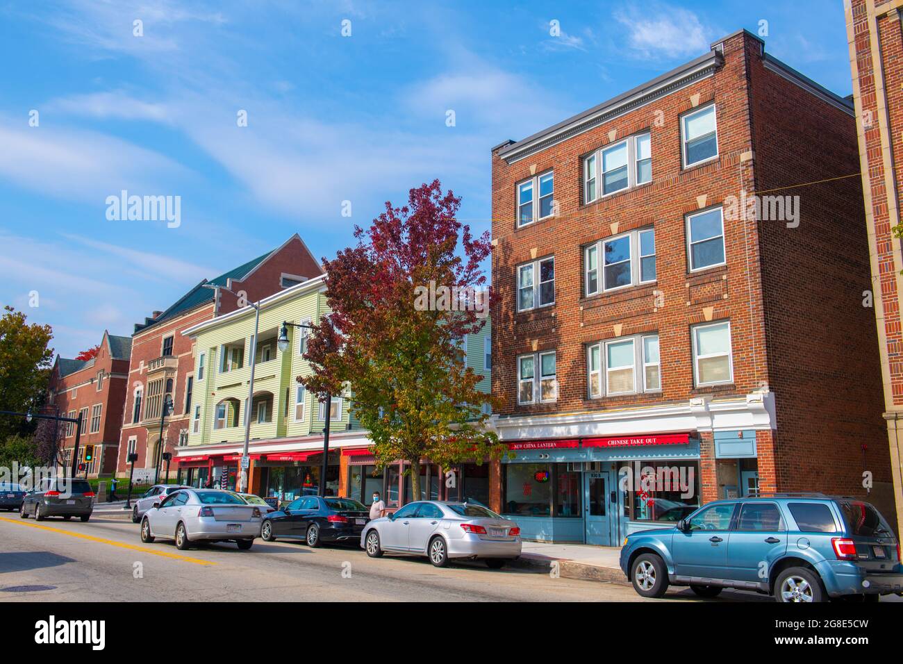 Historic commercial buildings at 930 Main Street at Woodland Street at ...