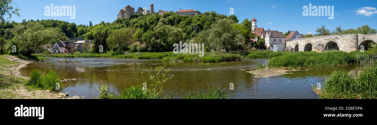 River Woernitz and Harburg Castle, Harburg, Donau-Ries, Swabia, Bavaria ...