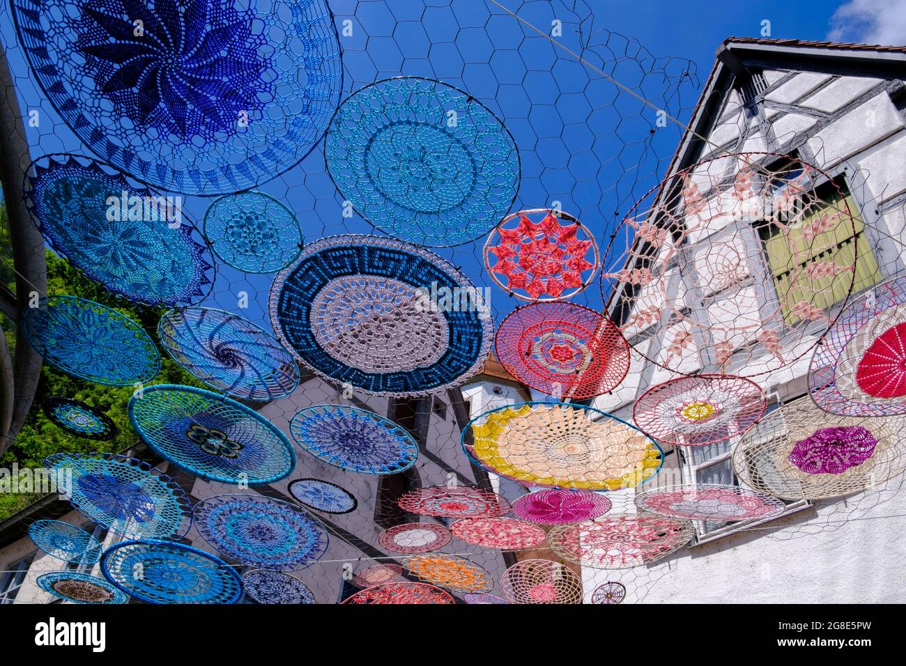 Crocheted dreamcatcher, artwork, old town, Harburg, Donau-Ries, Swabia ...