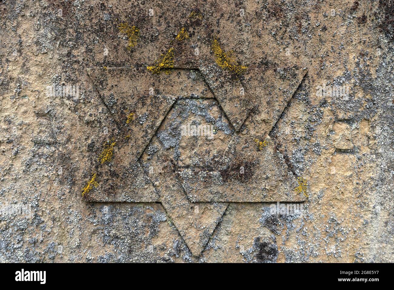 Weathered Star of David on a gravestone, Jewish cemetery, Schnaittach ...