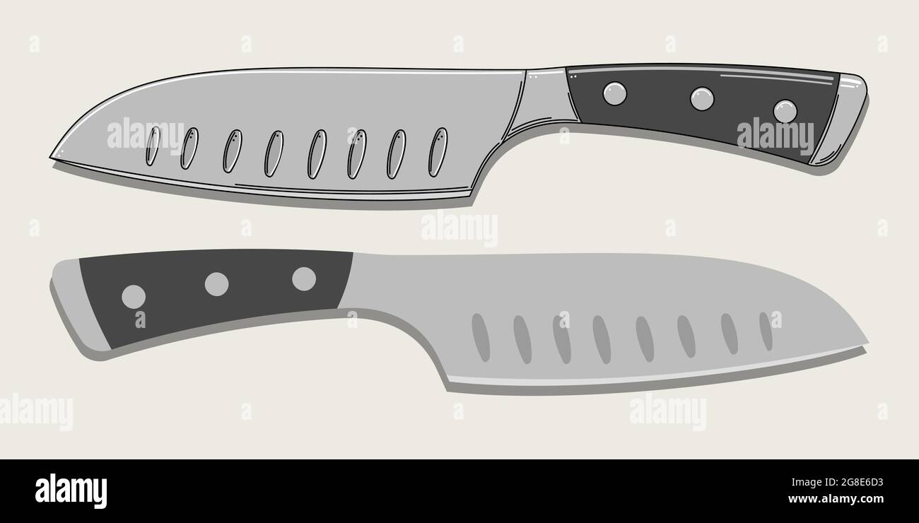 kitchen knife in two versions isolated on beige background. Vector ...