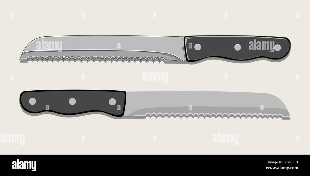 kitchen bread knife in two versions isolated on beige background ...