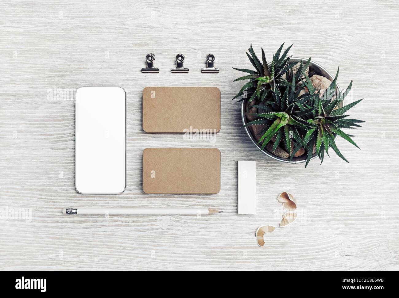 Blank stationery template on light wooden background. Corporate ...