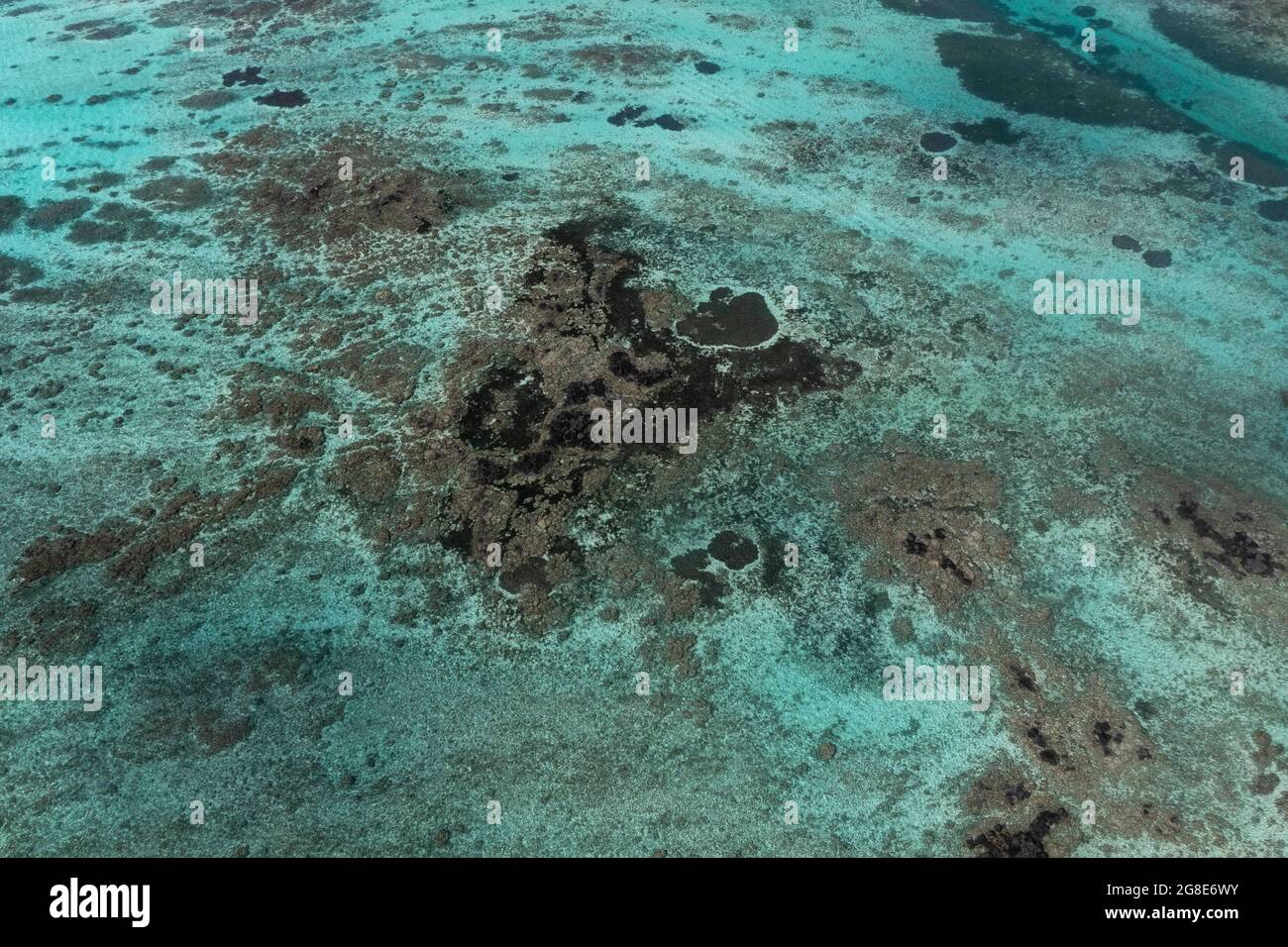 Aerial view, coral reefs, in the bay at Trou-aux-Biches Pamplemousses ...