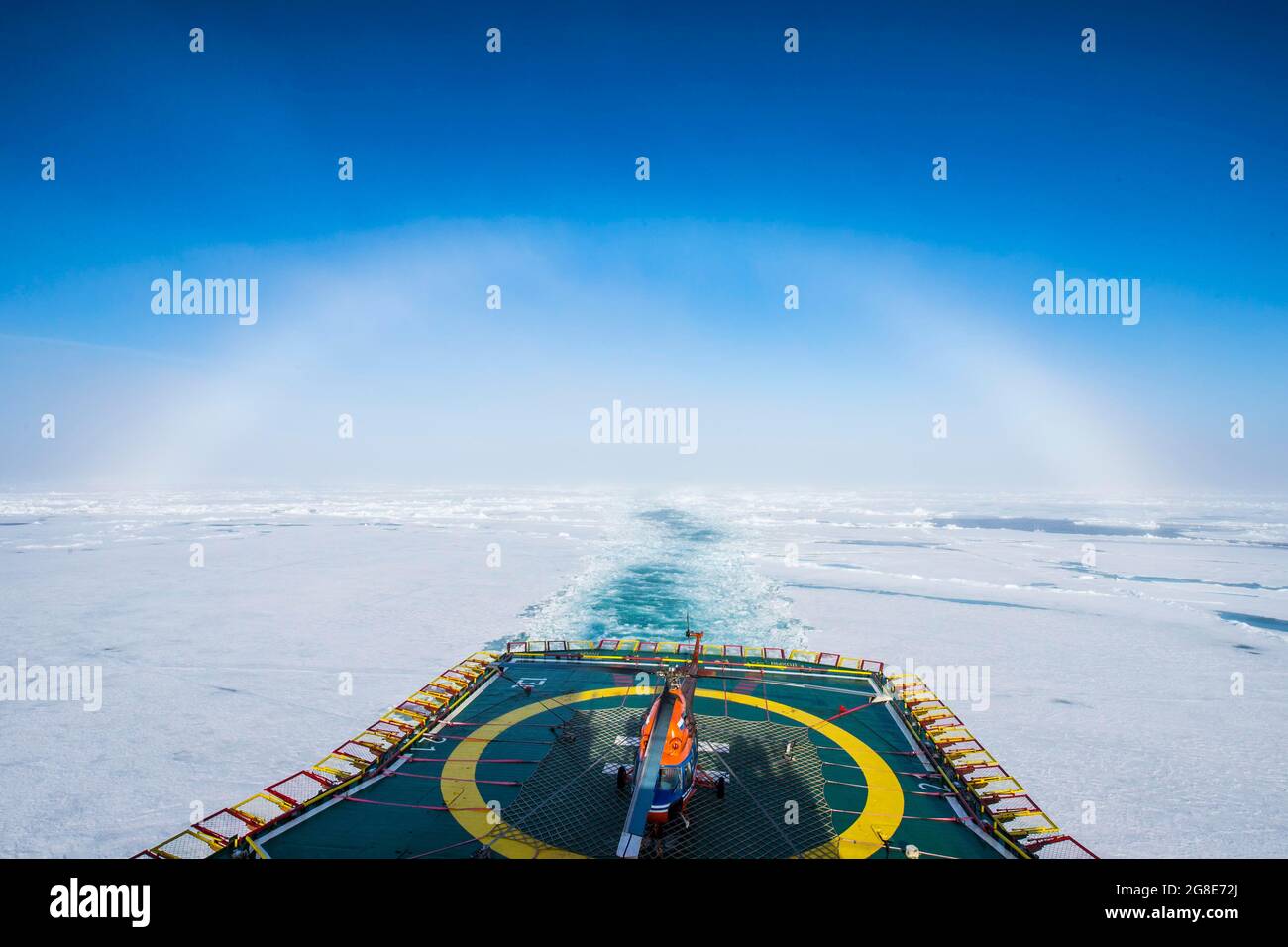 Fog bow or white rainbow in the ice around the North Pole, Arctic Stock ...