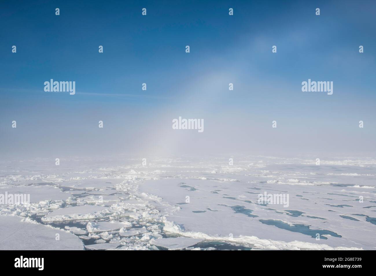 Fog bow or white rainbow in the ice around the North Pole, Arctic Stock ...